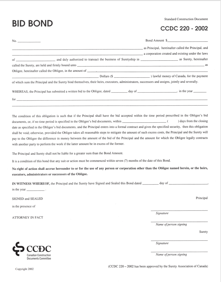 CCDC 220, 221, 222 Electronic Version – 2024 Bond Forms - Ontario ...